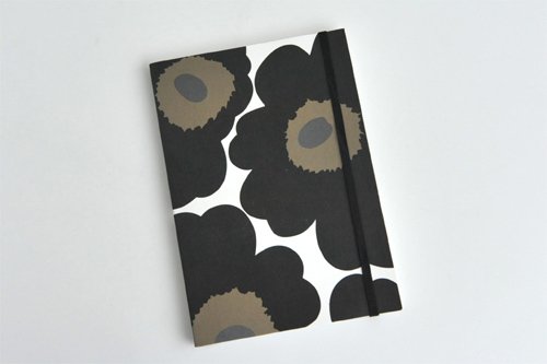 marimekko マリメッコ Unikko ウニッコ Notebook ノート 【A5サイズ】96ページ・ゴムバンド付き/ホワイト×ブラック ...