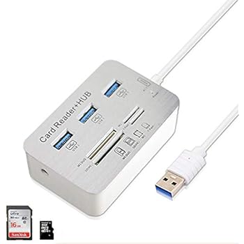 Amazon | USB3.0 ハブ 高速ハブ集線器 3ポート HUB + 4カードスロット(MS DUO + M2 + SD + TF) ABS LEDインジケータ付き マルチ変換アダプタ ...