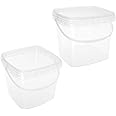 Amazon｜Cabilock 2個 5リットル 四角い プラスチック 食品 バケツ 蓋付き クリア ペール ハンドル と 蓋付き 保管 バケツ オイル 桶 コンテナ ドライ 食品 冷凍庫 ...