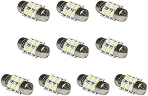 Amazon | 10個セット 12V SMD6連 T10×28mm LED 電球 両口金 ルームランプ ホワイト | ルームランプ | 車＆バイク