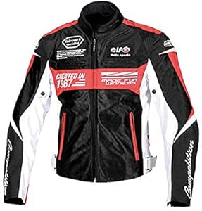 Amazon | エルフ/elf イデアールメッシュジャケット メンズ/通気性/プロテクター ブラック/レッド 3Lサイズ EJ-S103 | ジャケット | 車＆バイク