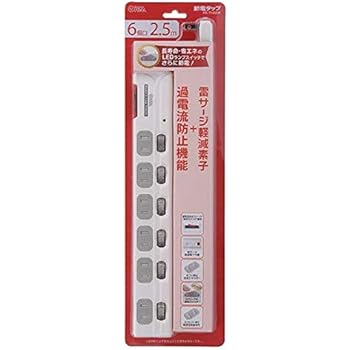 Amazon | ELPA エルパ LEDランプスイッチ付タップ 耐雷サージ機能+ブレーカー付 上挿し 6個口 2m WLS-LU620SB(W) | ELPA | パソコン・周辺機器 通販
