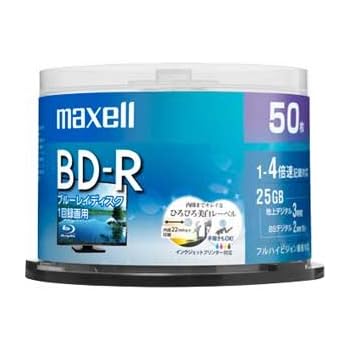 Amazon | maxell 録画用 BD-R 標準130分 4倍速 ワイドプリンタブルホワイト 50枚スピンドルケース BRV25WPE.50SP | マクセル(maxell) | ブルー ...