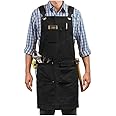 Moslyn Luxury Waxed Canvas Shop Apron Heavy Duty Work Apron for Men & Women with Pocket & Cross ...