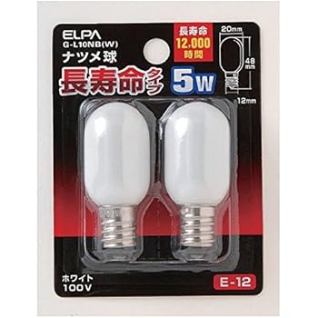Amazon.co.jp： ELPA ナツメ球 5W 口金E12 ホワイト【2個入】 G-L10NB(W): 家電・カメラ
