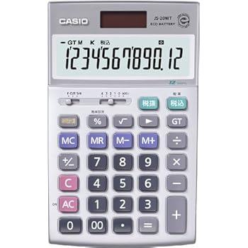 Amazon | CASIO ジャスト型電卓 時間計算タイプ12桁JS-20WT | ビジネス電卓 | 文房具・オフィス用品