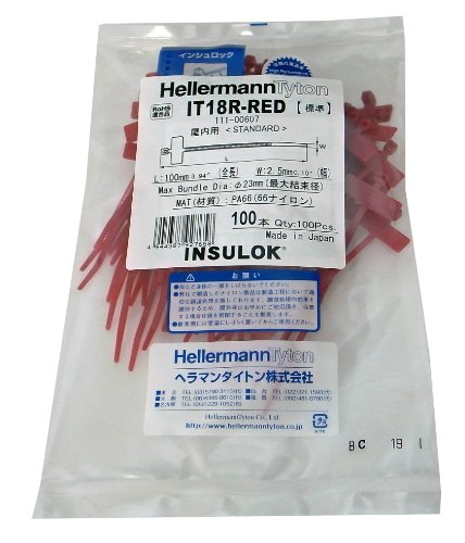 ヘラマンタイトン カラーマーキングタイ IT18R-RED 100本入 標準・屋内用グレード 赤 | 工具専科