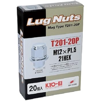 Amazon | KYO-EI(協永産業)トヨタ純正平座アルミホイール専用マグタイプナット 21HEX M12×P1.5 ブラック 20個入り T201B-20P | ロックナット | 車＆バイク