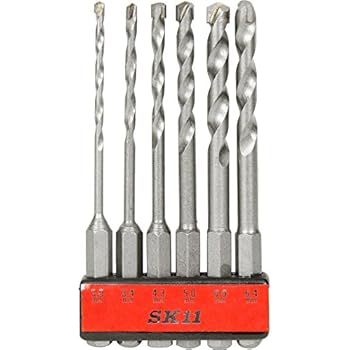 Amazon | SK11 六角軸 コンクリートドリルセット 6本組 3.0・3.4・4.3・5.0・6.0・6.4mm SICD-1 | コンクリート用ドリルビット