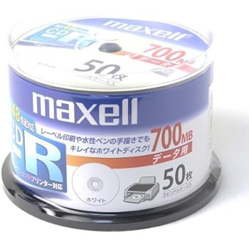 Amazon | maxell データ用 CD-R 700MB 48倍速対応 インクジェットプリンタ対応ホワイト50枚 スピンドルケース入 CDR700S.ST.PW50SP | マクセル ...