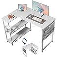 Amazon.co.jp: Maihail デスク 机 pcデスク パソコンデスク l字デスク 右棚左棚 幅99cm desk コーナーデスク つくえ 棚板高さ調節可能 作業机 L字型 勉強机 ...