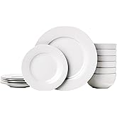 Amazon Basics 18-Piece Kitchen Dinnerware Set, Plates, Dishes, Bowls ...