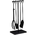 Relaxdays Fireplace Piece Fireside Kit with Poker, Tongs, Ash Shovel, Broom & Stand, HWD: 57 x ...