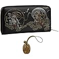 Amazon | [SakuraZen] 風神 雷神 メンズ ラウンド財布 本革 財布 和柄 和装 和彫り 国宝 俵屋 宗達 復刻 日本製 黒 ブラック 金運 根付 進呈 (七福宝船霊木札) | 財布