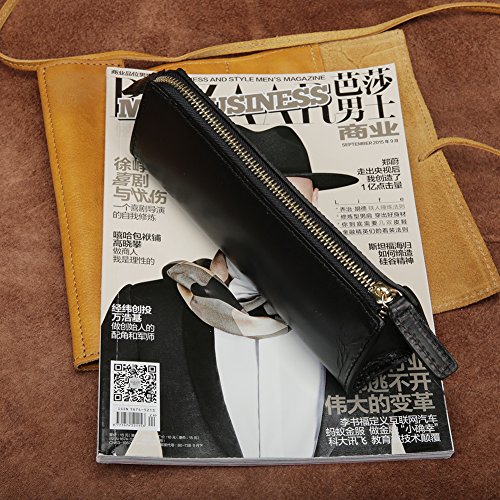 Joobox 万年筆ペンケース 革 大容量 ファスナー 軽くてシンプルな 贈り物 ギフト (ブラック) | 文具百貨