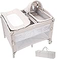 Amazon.co.jp: Thinkmax ベビーベッド 折りたたみ 添い寝 揺りかご おむつ交換台 プレイヤード マットレス付き ベビーサークル キャスター クーファン 赤ちゃんベッド ...