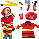YOLSUN Fireman Role Play Costume for Kids, Boys' and Girls' Firefighter ...