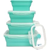 Set of 4 Collapsible Silicone Food Storage Container, Leftover Meal Box ...