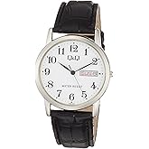 Amazon.co.jp: [シチズン Q&Q] 腕時計 アナログ 防水 日付 曜日 革ベルト A202-304 メンズ ホワイト : ファッション