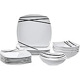 Amazon Basics 18-Piece Kitchen Dinnerware Set, Plates, Dishes, Bowls ...