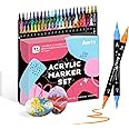 Amazon | Arrtx アクリルマーカーペン アクリル絵の具 64色 水性ペン ペイントマーカー カラーペン柔らかい先 筆・細字 プラ板、布、かばん、セラミック、石、陶器、木材用 ...