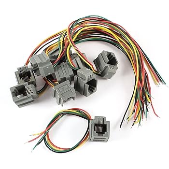 Amazon | uxcell モジュラーコネクタ 4P4C RJ9電話ケーブル 616E グレー 緑 赤 黄 黒 2個入り | uxcell | モジュラケーブル