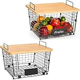 2 Set Kitchen Counter Basket with Bamboo Top - Pantry Cabinet ...