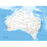 (LAMINATED) High detailed Australia physical map Wall Art showing Countries, Cities, State Lines ...