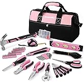 FASTPRO Pink Tool Set, 220-Piece Lady's Home Repairing Tool Kit with 12-Inch Wide Mouth Open ...