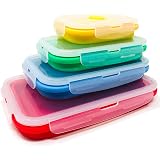 Set of 4 Collapsible Silicone Food Storage Container, Leftover Meal Box ...
