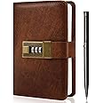 Amazon | WEMATE日記帳 2024 A6鍵付きノート横罫 PUレザー ペン & ギフトボックス付きパスワードノート 240 ページ-15.8cmx11.5cm ロック付きダイアリー ...