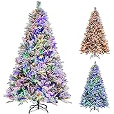 Costway 2.15M Pre-Lit Christmas Tree with Pine Needles, 11 Lighting ...