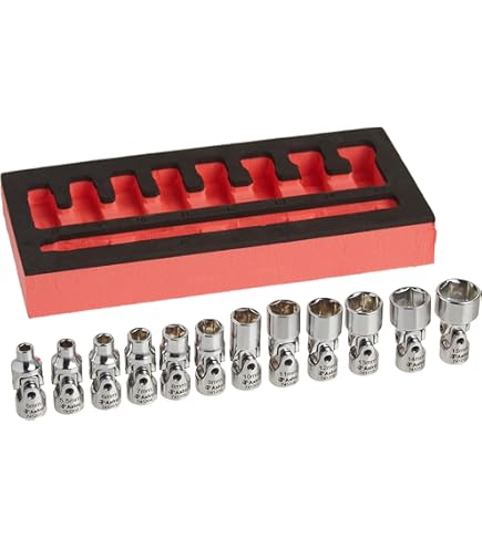 8pc 3/8" DRIVE UNIVERSAL JOINT SOCKET SET 10MM TO 19MM IN METAL STORAGE ...