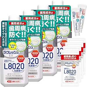 Amazon | 【4本パック+サンプル付き】医薬部外品 ラクレッシュ EX薬用液体ハミガキ L8020乳酸菌 280mL ノンアルコール 殺菌剤不使用 とろみ処方 隙間にすみずみまで届く ...