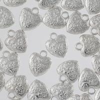 Amazon | ファイニエ チャーム ハート シルバー アンティーク 模様有 40個 プラ製 カン付き アクセサリートップ パーツ ...